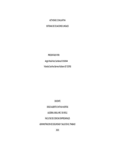 Actividad 2 Sistemas De Ecuaciones Lineales 1 Pdf Sistema De