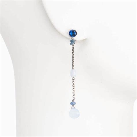 Orecchini A Perno In Argento E Pietre Semipreziose Blu Zaffiro E Calcedonio Chic Ad Hoc