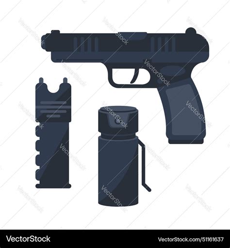 Collection Of Self Defense Equipment Gun Vector Image