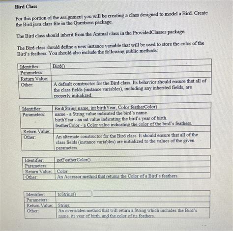 Solved Bird Class For This Portion Of The Assignment You