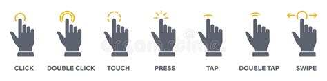 Hand Finger Gesture Swipe Drag Up Line And Silhouette Black Icon Set Slide Up Pictogram Stock