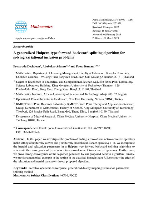 Pdf A Generalized Halpern Type Forward Backward Splitting Algorithm