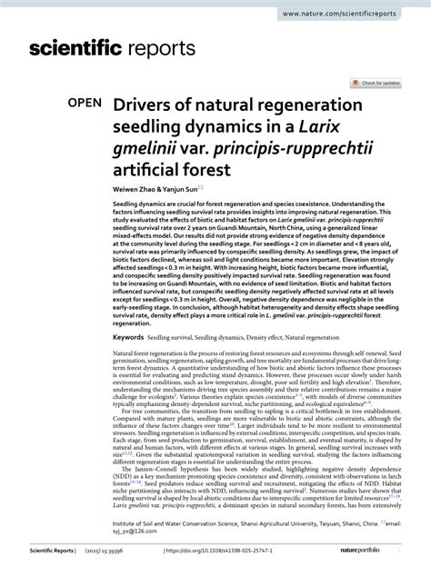 Pdf Drivers Of Natural Regeneration Seedling Dynamics In A Larix