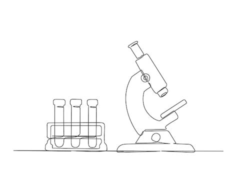 Premium Vector Continuous One Line Drawing Of Microscope And Laboratory Test Tube