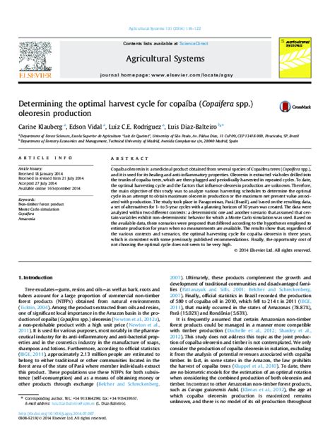 Pdf Optimal 3 Year Harvest Cycle For Copaíba Oleoresin