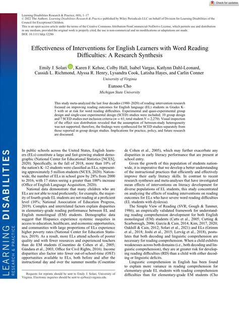 Pdf Effectiveness Of Interventions For English Learners With Word