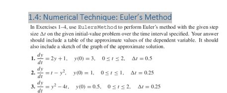Solved 1 4 Numerical Technique Euler S Method In Exercises Chegg Com