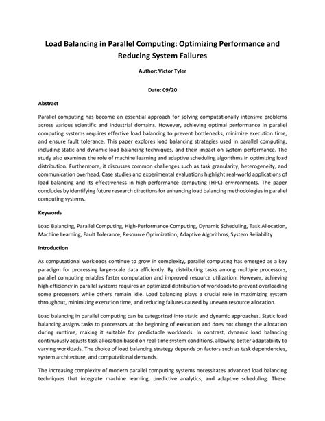Pdf Load Balancing In Parallel Computing Optimizing Performance And