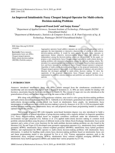 Pdf An Improved Intuitionistic Fuzzy Choquet Integral Operator For Multi Criteria Decision