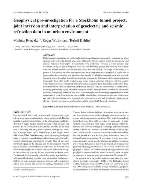 Pdf Geophysical Pre Investigation For A Stockholm Tunnel Project Joint Inversion And