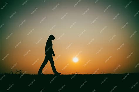 Silhouette Sad Man Walking