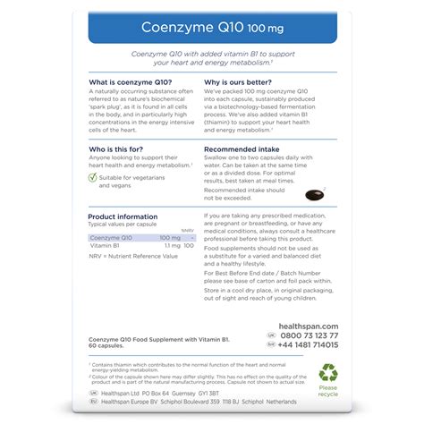 Coenzyme Q10 100mg – 60 Capsules – Added Vitamin B1