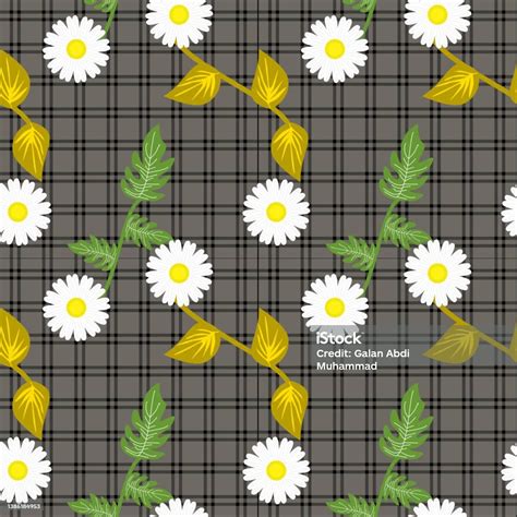 플로럴 모티브가 어우거진 원활한 깅엄 배경 패턴 옷감 식탁보 담요 셔츠 드레스 포스터 종이를 프린트할 수 있는 플로럴 모티프가 돋보기 기하 도형에 대한 스톡 벡터 아트 및