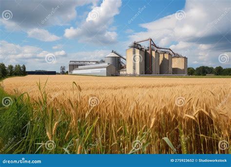 Bioenergy Plant With Rows Of Crops Being Used For Biomass Production