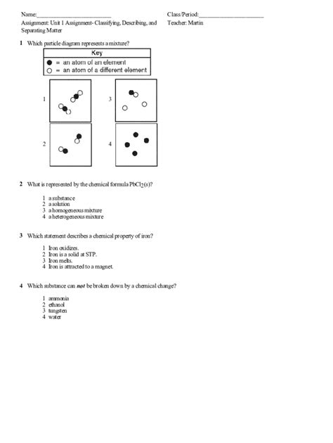 Fillable Online Classifying Describing And Separating Matter Class Period Fax Email Print