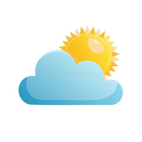 Cartoon Sun And Fluffy Cloud Weather Icon Sunshine And Daylight Symbols Stock Illustration