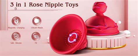 Rose Toy Nipple Massager Triple Brush Heads With Rotation Rosezoe
