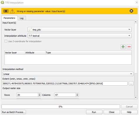 qgis tin interpolation won t run reports wrong or missing parameter