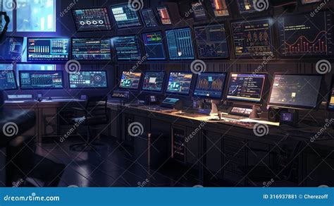 Advanced Control Room With Multiple Displays Stock Image Image Of