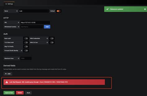 Loki Bad Request 400 Invalid Query Through