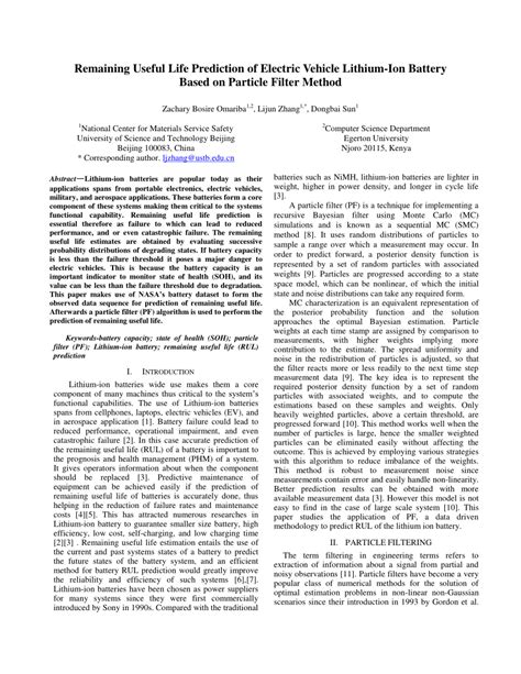 pdf remaining useful life prediction of electric vehicle lithium ion