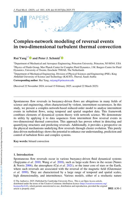 PDF Complex Network Modeling Of Reversal Events In Two Dimensional Turbulent Thermal Convection