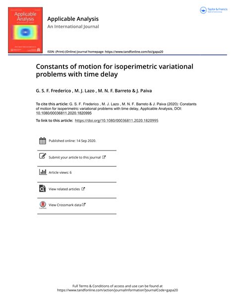 Pdf Applicable Analysis Constants Of Motion For Isoperimetric