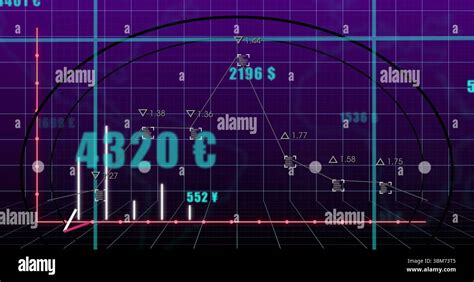 Projecting Data Visualization Graph Hovering Over 3d Grid Plane With Currency Labels And Markers