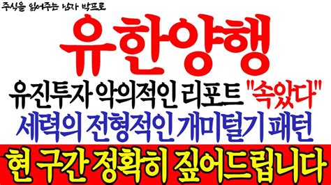 유한양행 주가전망 유진투자 악의적인 리포트 속았다 세력의 전형적인 개미털기 패턴 현 구간 정확히 짚어드립니다 Youtube