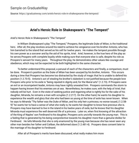 ⇉ariels Heroic Role In Shakespeares “the Tempest” Essay Example Graduateway