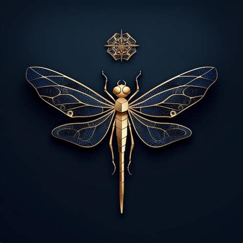 Logotipo Elegante De Libélula Em Fundo Preto No Estilo Do Surrealismo