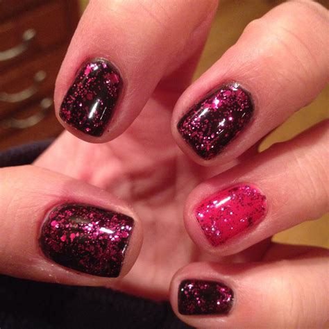 Black And Hot Pink W Pink Glitter Gel Nails Glitter Gel Nails Glitter