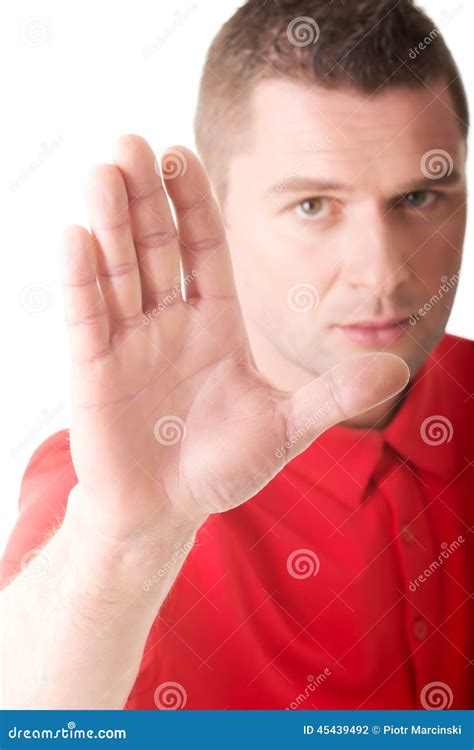 Man Pressing An Abstract Touchscreen Button Stock Photo Image Of Person Computer 45439492