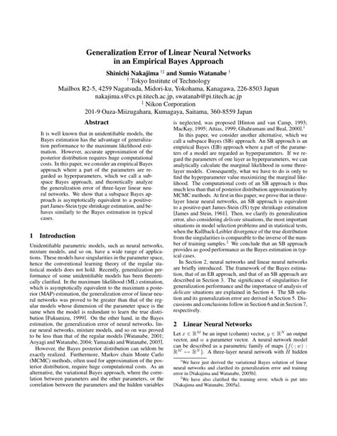 Pdf Generalization Error Of Linear Neural Networks In An Empirical Bayes Approach
