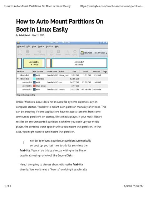 How To Auto Mount Partitions On Boot In Linux Easily Pdf Booting Data Management