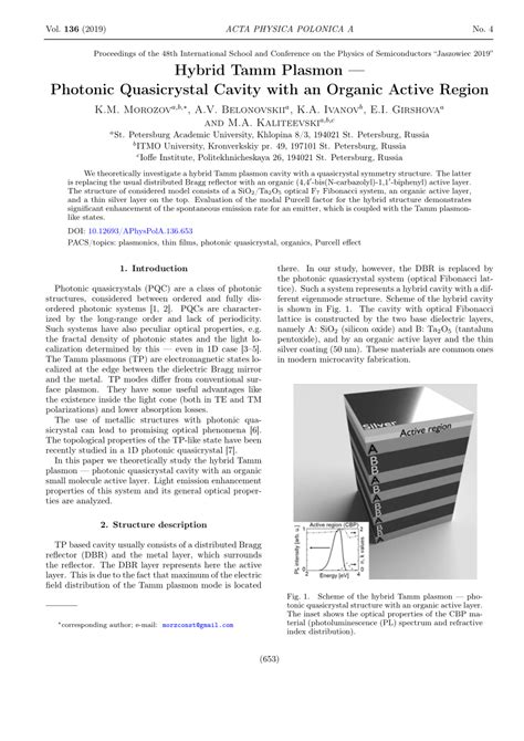 Pdf Hybrid Tamm Plasmon Photonic Quasicrystal Cavity With An Organic Active Region