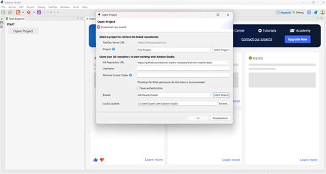 Showing Credentials Are Invalid Error In Open Project Katalon