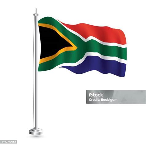 남아프리카 공화국 국기 깃대에 남아프리카 공화국의 고립된 사실적인 파도 깃발 3차원 형태에 대한 스톡 벡터 아트 및 기타 이미지 3차원 형태 검은색 곡선 Istock