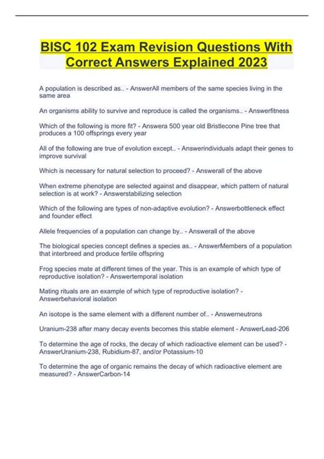 BISC 102 Exam Revision Questions With Correct Answers Explained 2023 BISC 102 Stuvia US