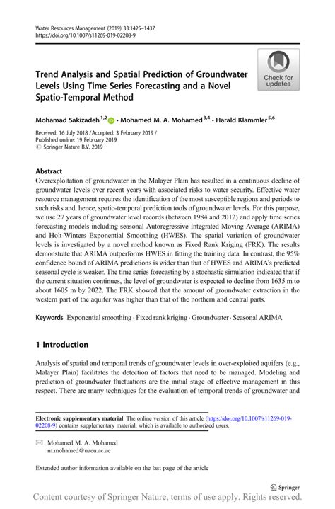 Trend Analysis And Spatial Prediction Of Groundwater Levels Using Time