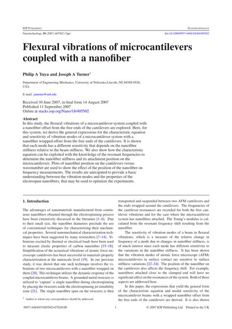 Pdf Flexural Vibrations Of Microcantilevers Coupled With A Nanofiber
