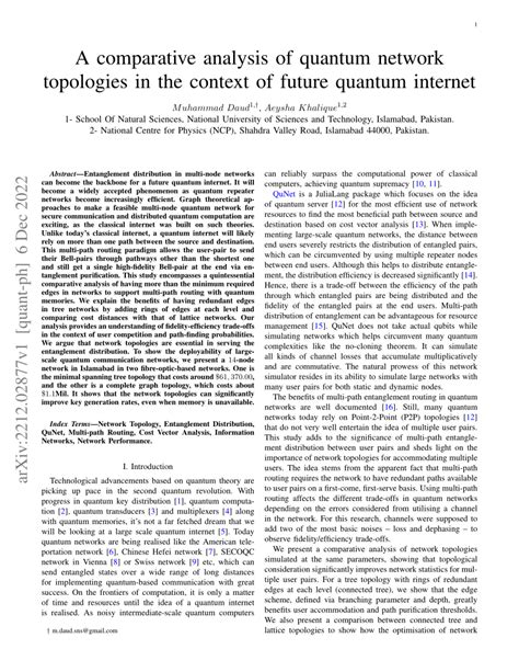 PDF A Comparative Analysis Of Quantum Network Topologies In The Context Of Future Quantum Internet