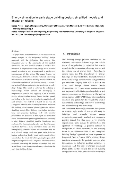 PDF Energy Simulation In Early Stage Building Design Simplified Models And Impact On Results