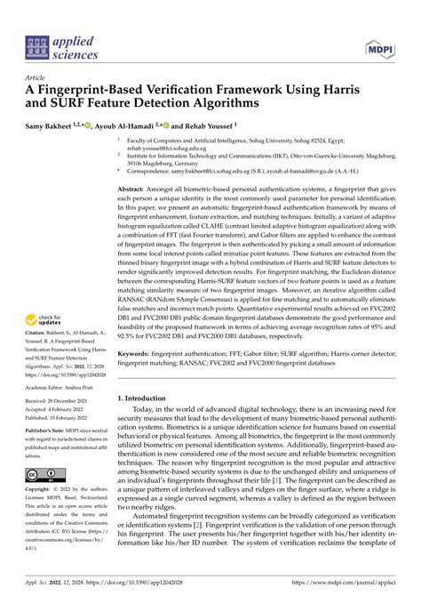 Pdf A Fingerprint Based Verification Framework Using Harris And Surf