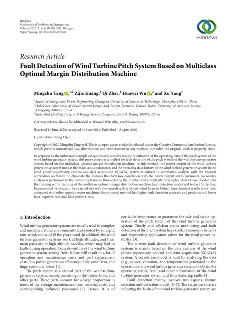 Pdf Fault Detection Of Wind Turbine Pitch System Based On Multiclass Optimal Margin