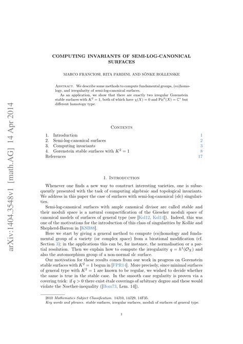 Pdf Computing Invariants Of Semi Log Canonical Surfaces
