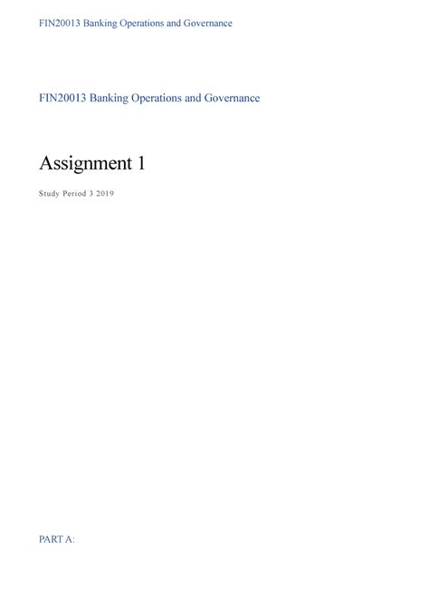 Fin2001 3 Assignment 1 Fin20013 Banking Operations And Governance