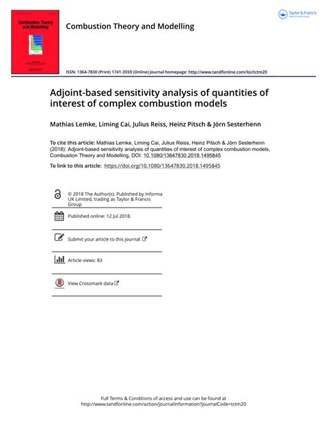 Pdf Adjoint Based Sensitivity Analysis Of Quantities Of Interest Of Complex Combustion Models
