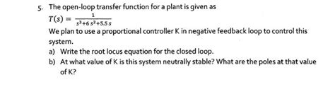 solved the open loop transfer function for a plant is given