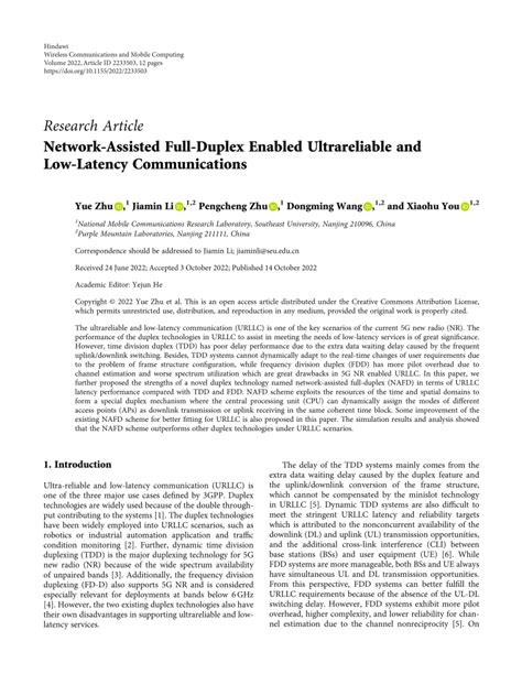Pdf Network Assisted Full Duplex Enabled Ultrareliable And Low Latency Communications